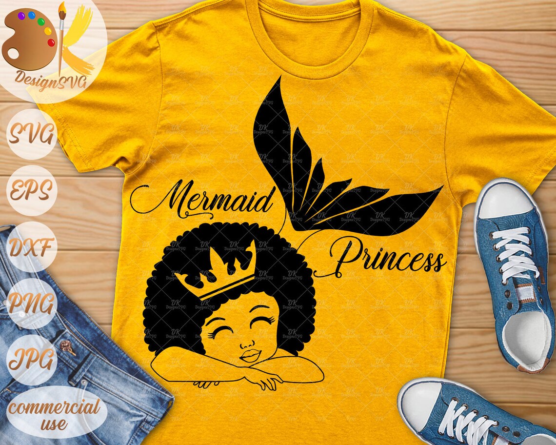 Afro Mermaid SVG | Mermaid Girl SVG | Black Girl With Crown SVG | Afro ...