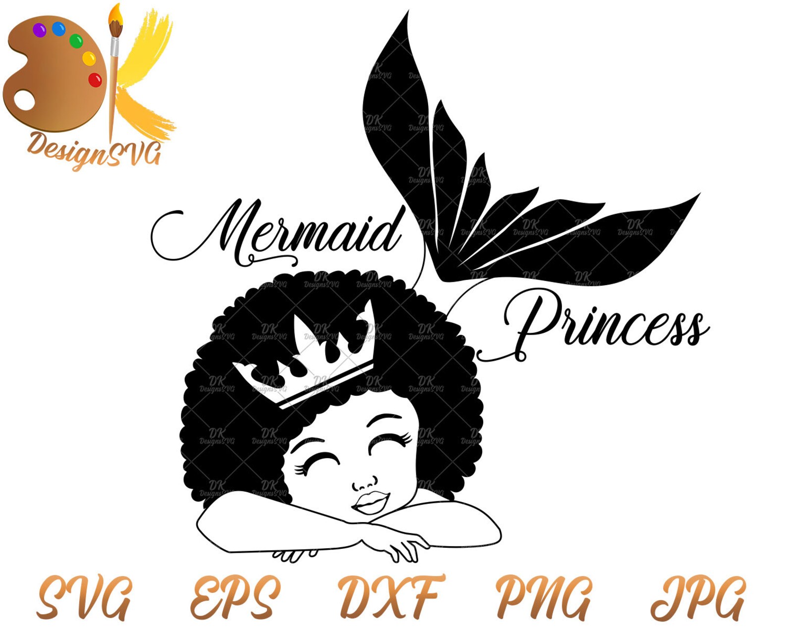 Afro Mermaid SVG | Mermaid Girl SVG | Black Girl With Crown SVG | Afro ...