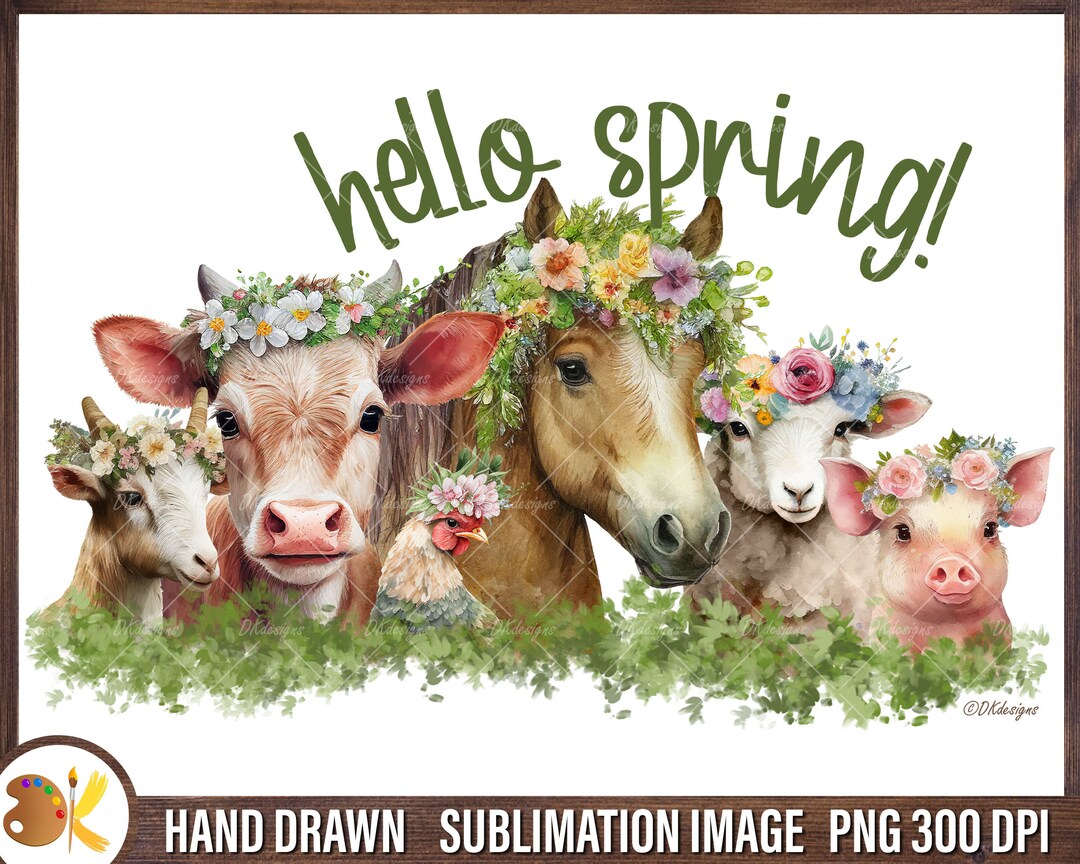 Spring Farm Animals Png Sublimation, Hello Spring Png, Watercolor ...