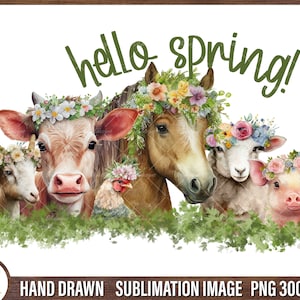 Spring Farm Animals Png Sublimation, Hello Spring Png, Watercolor ...