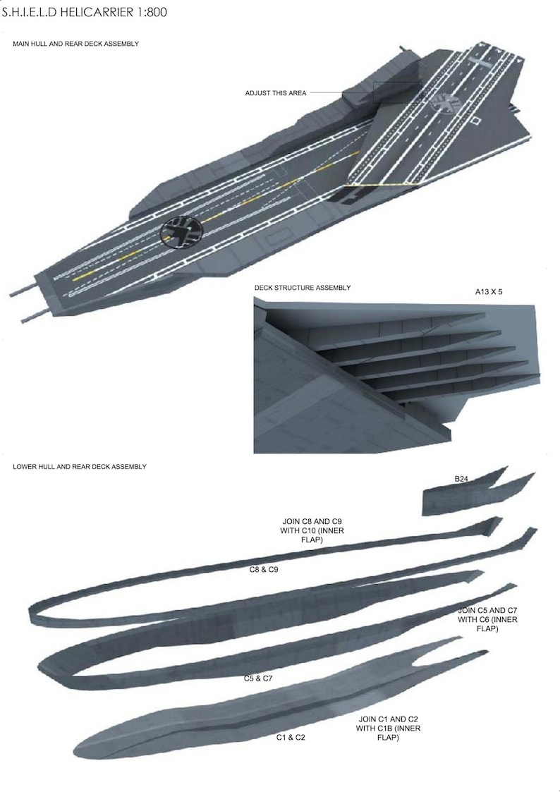 SHIELD Helicarrier Paper Model: Avengers DIY Papercraft (1 Meter, PDF ...