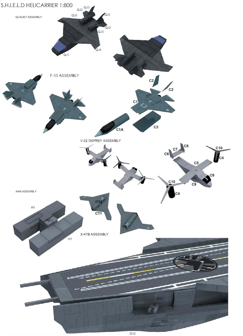 SHIELD Helicarrier Paper Model: Avengers DIY Papercraft (1 Meter, PDF ...