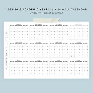 Printable 2024-2025 Academic Wall Calendar 36x24, 24x18, 11x8.5 Posters ...