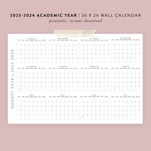 Printable 2023-2024 Academic Wall Calendar 24x36, 18x24, 11x8.5 Posters ...