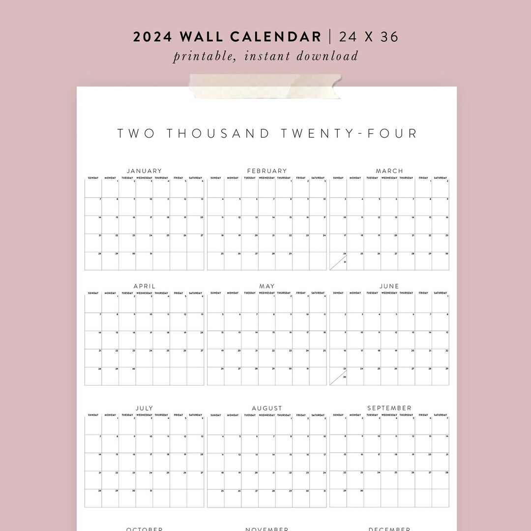 Printable 2024 Wall Calendar 24x36 Poster 01 - Etsy