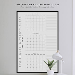 Printable 2023 Quarterly Wall Calendars 4 24x36, 18x24, 8.5x11 Posters ...