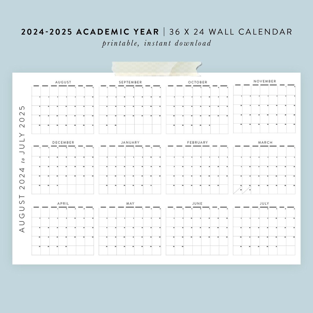 Printable 2024-2025 Academic Wall Calendar 36x24, 24x18, 11x8.5 Posters ...