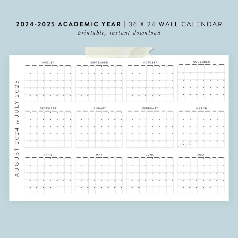 Printable 2024-2025 Academic Wall Calendar 36x24, 24x18, 11x8.5 Posters ...