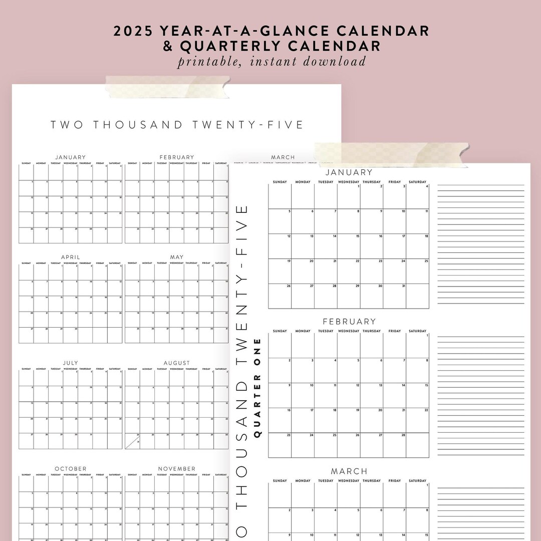 Printable 2025 Calendar Bundle | Yearly + Quarterly Calendars | 5 ...