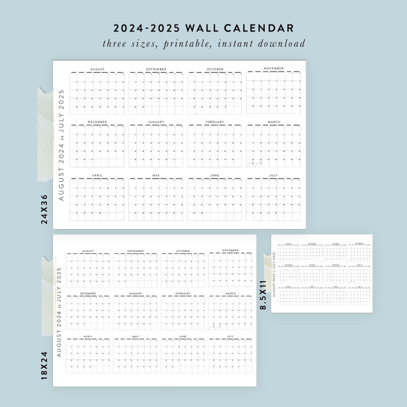 Printable 2024-2025 Academic Wall Calendar 36x24, 24x18, 11x8.5 Posters ...