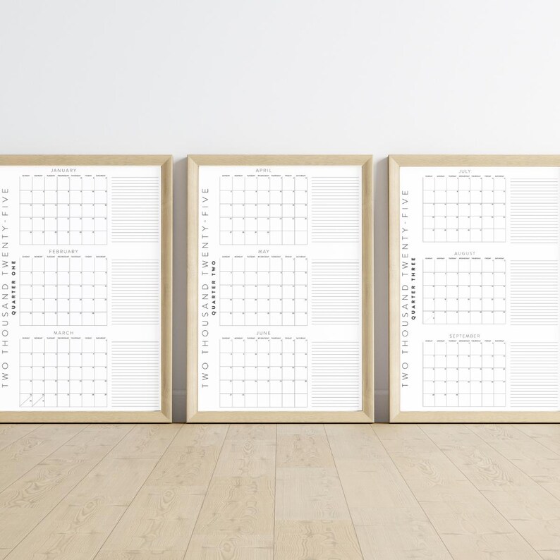 Printable 2025 Quarterly Wall Calendars | 4 - 24x36, 18x24, 8.5x11 ...