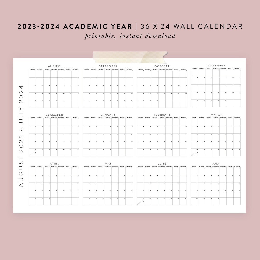 Printable 2023-2024 Academic Wall Calendar 24x36, 18x24, 11x8.5 Posters ...