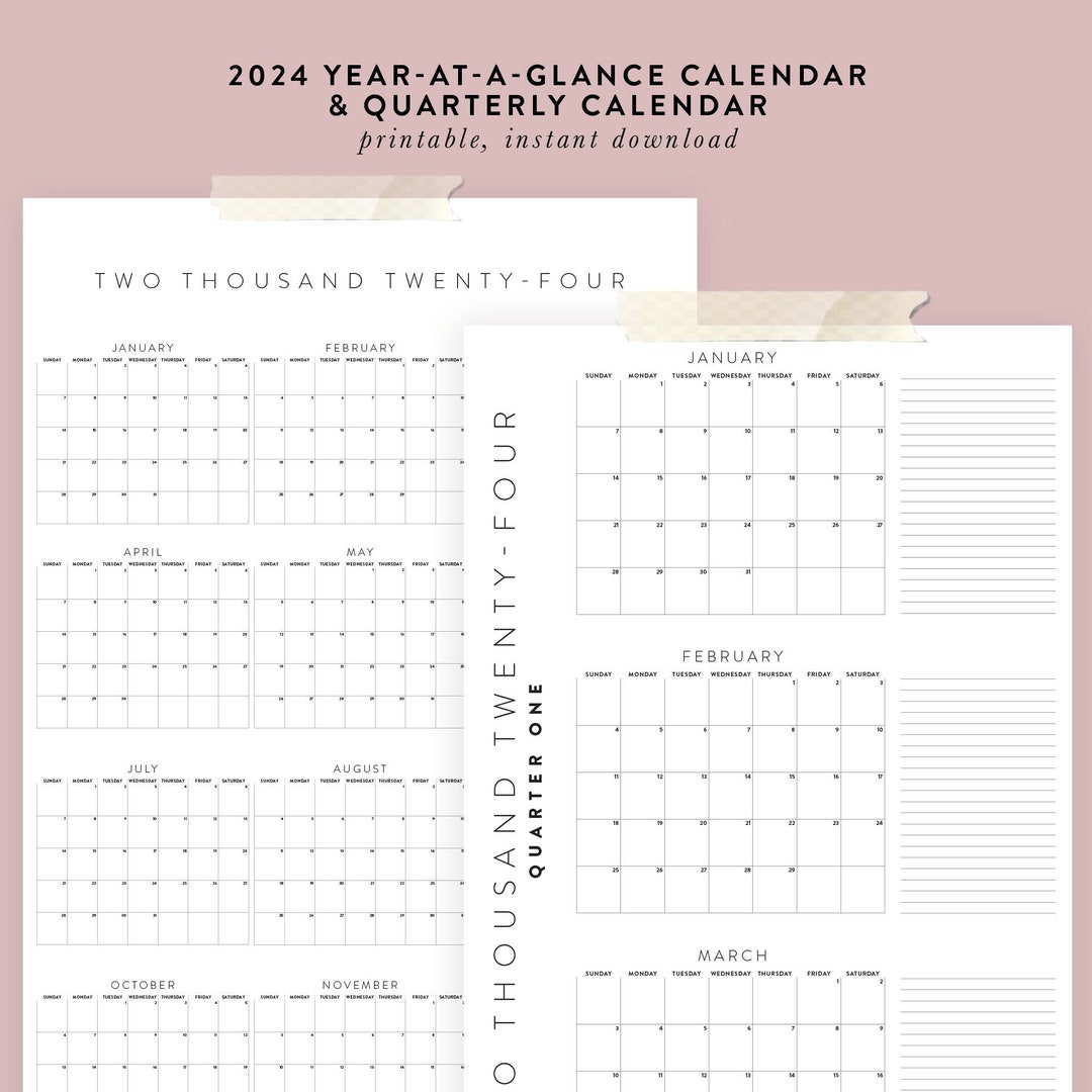 Printable 2024 Calendar Bundle Yearly Quarterly Calendars 5 24x36 ...