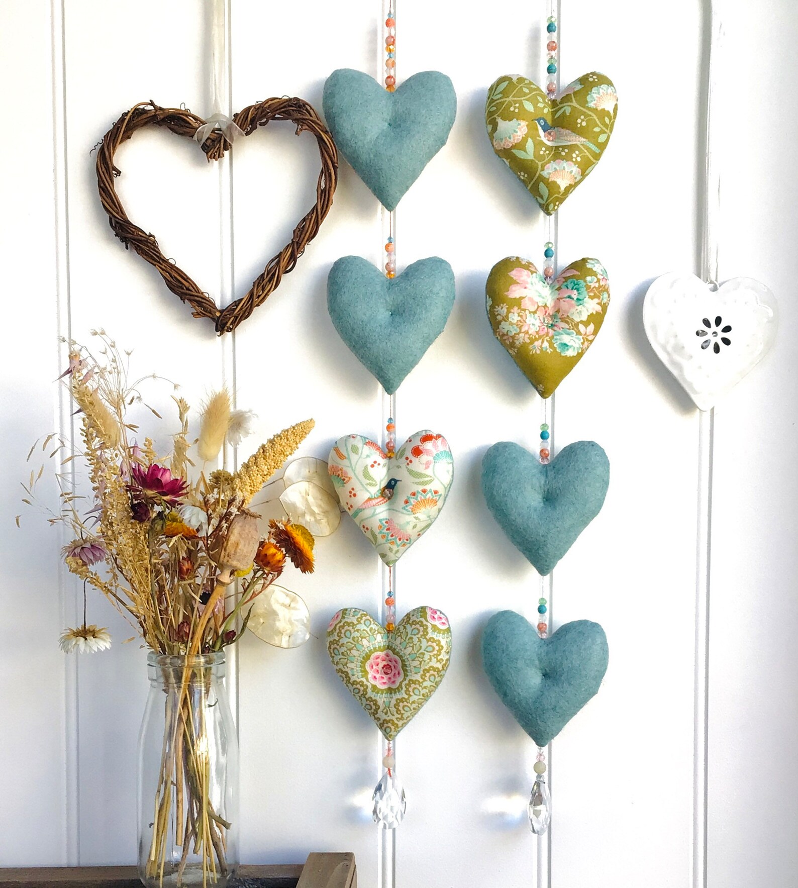 Bird Fabric Hanging Hearts, Handmade From Tilda Fabric, Mother’s Day ...