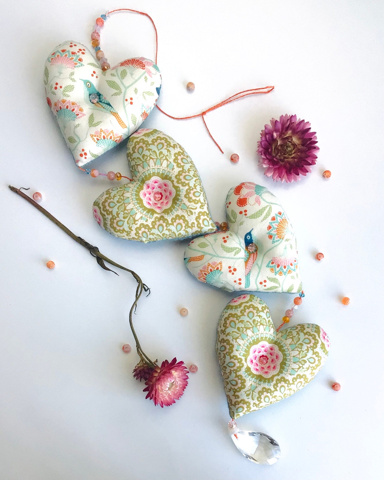 Bird Fabric Hanging Hearts, Handmade From Tilda Fabric, Mother’s Day ...