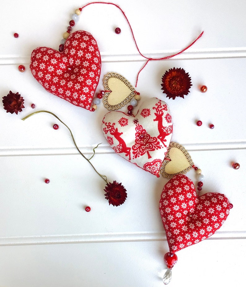 Scandi Christmas Fabric Heart Decoration, Scandinavian, Nordic Style ...