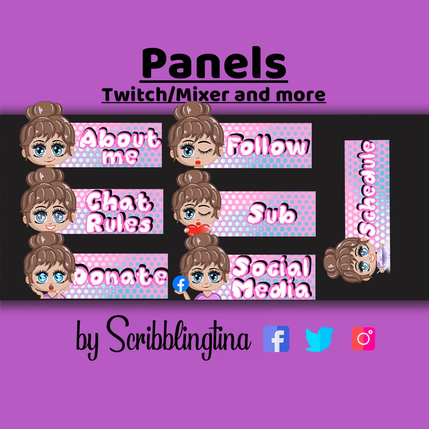 Chibi Panels Pink Chibi Twitch Panels Panels Mixer Panels - Etsy Singapore
