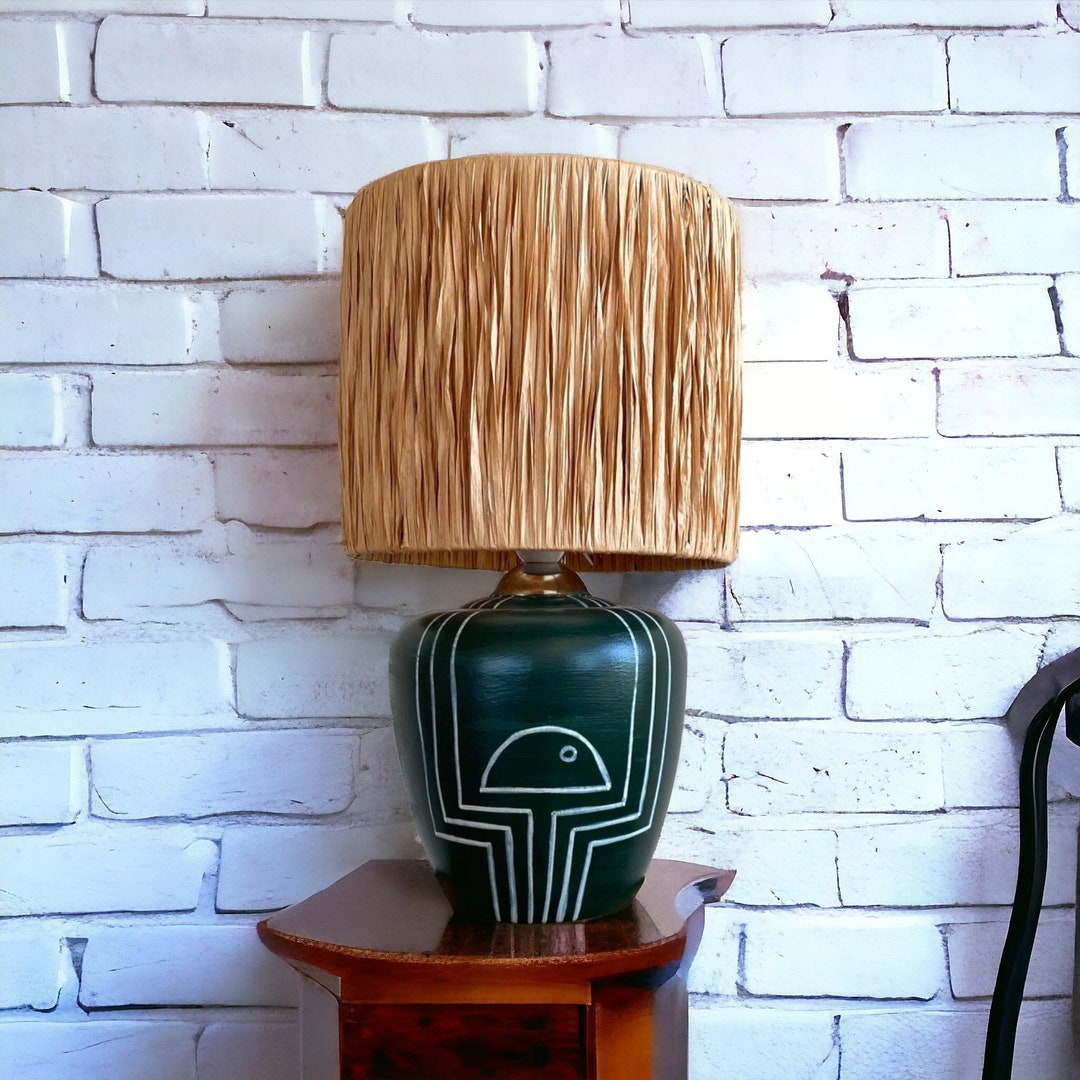 Nightlight, Aesthetic Lamp, Hand Painted Green Ceramic Lamp, Boho Table ...