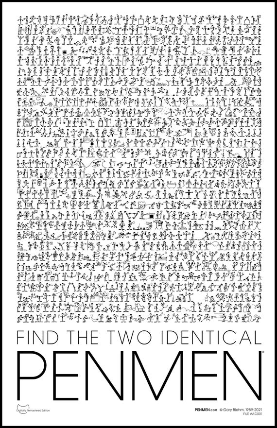 Interactive Fun Art Poster: Find the Two Identical PENMEN® 11 - Etsy