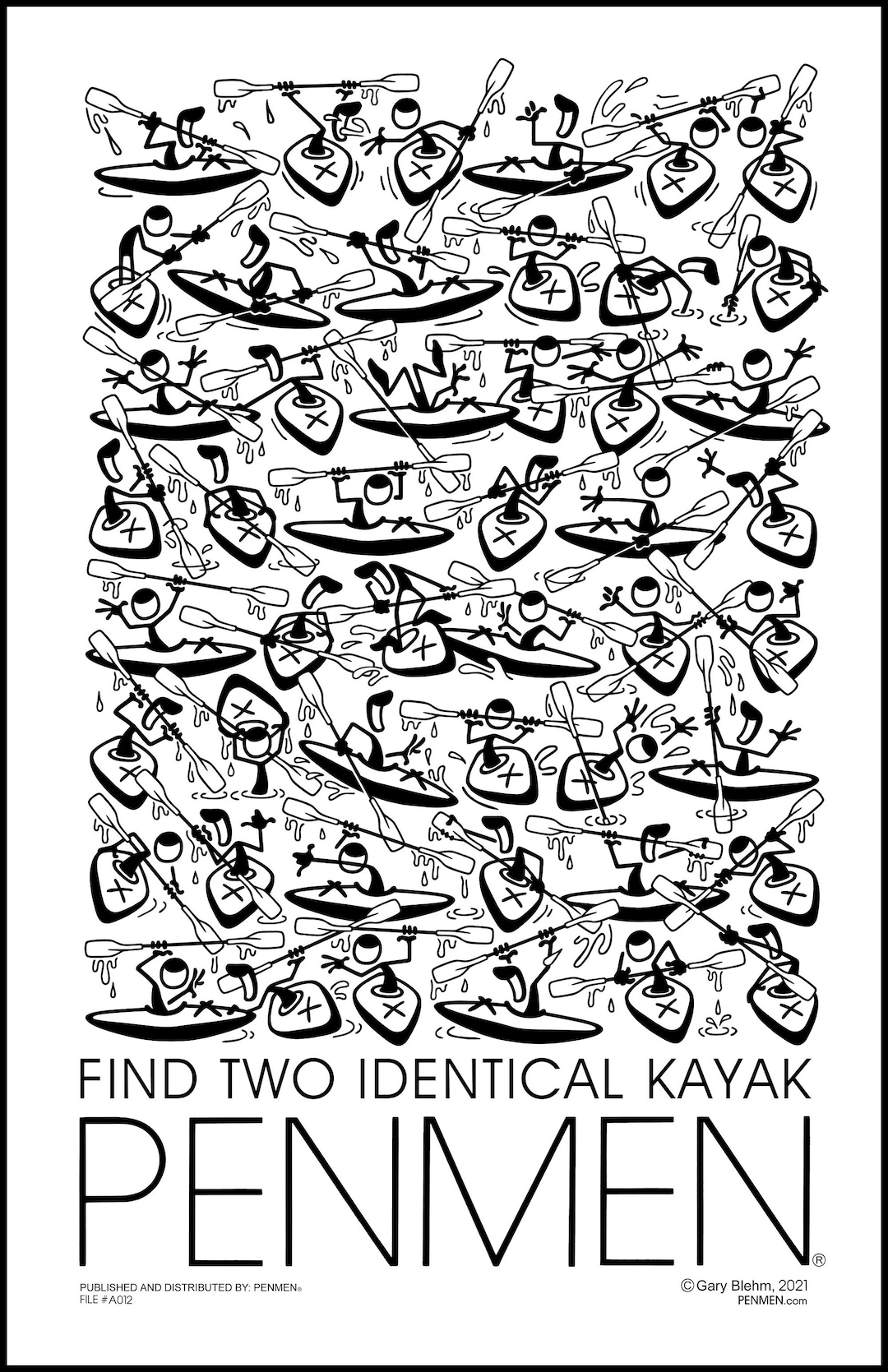 Fun Interactive Kayak Art Poster: Find Two Identical Kayak PENMEN® 11x ...