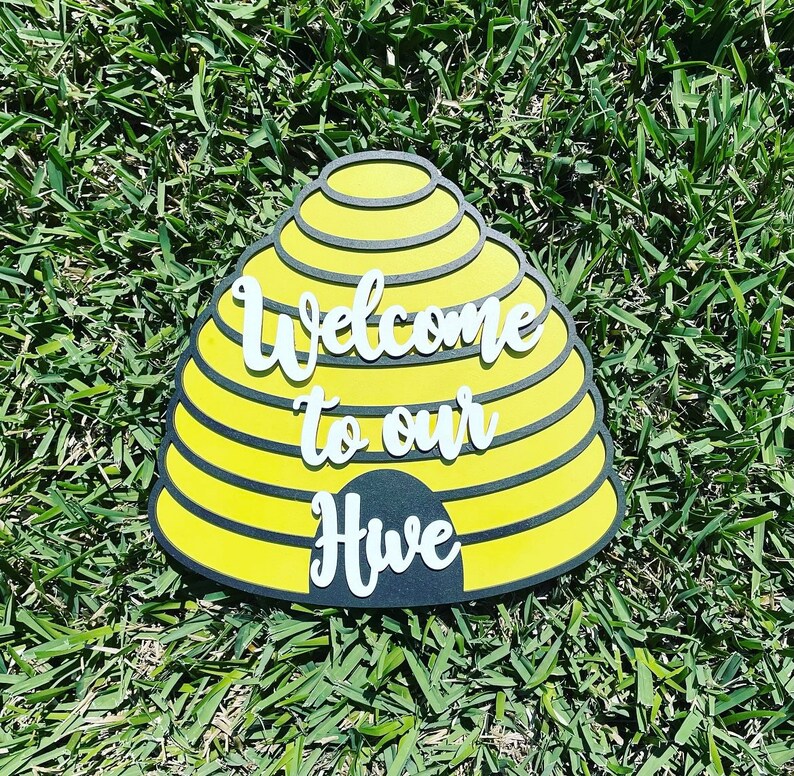 Bee Hive Door Hanger Welcome Sign Door Hanger Bumble Bee - Etsy
