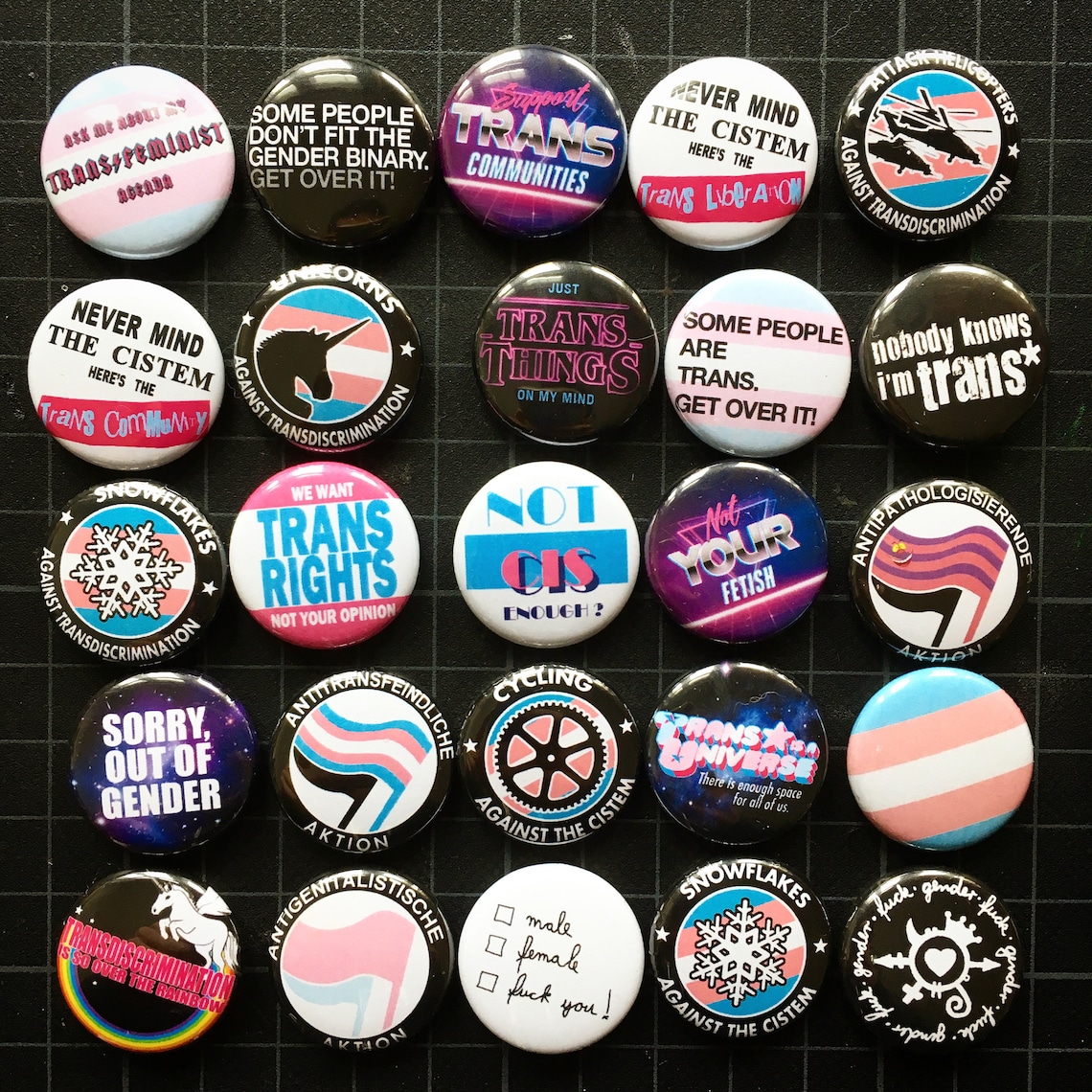 3 TRANS pins of your choice. | Etsy