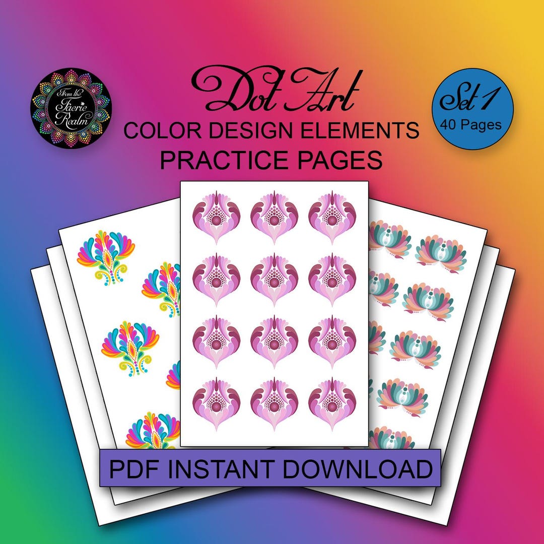 Dot Art Color Design Elements Practice Pages Set 1 - 40 Pages - PDF ...