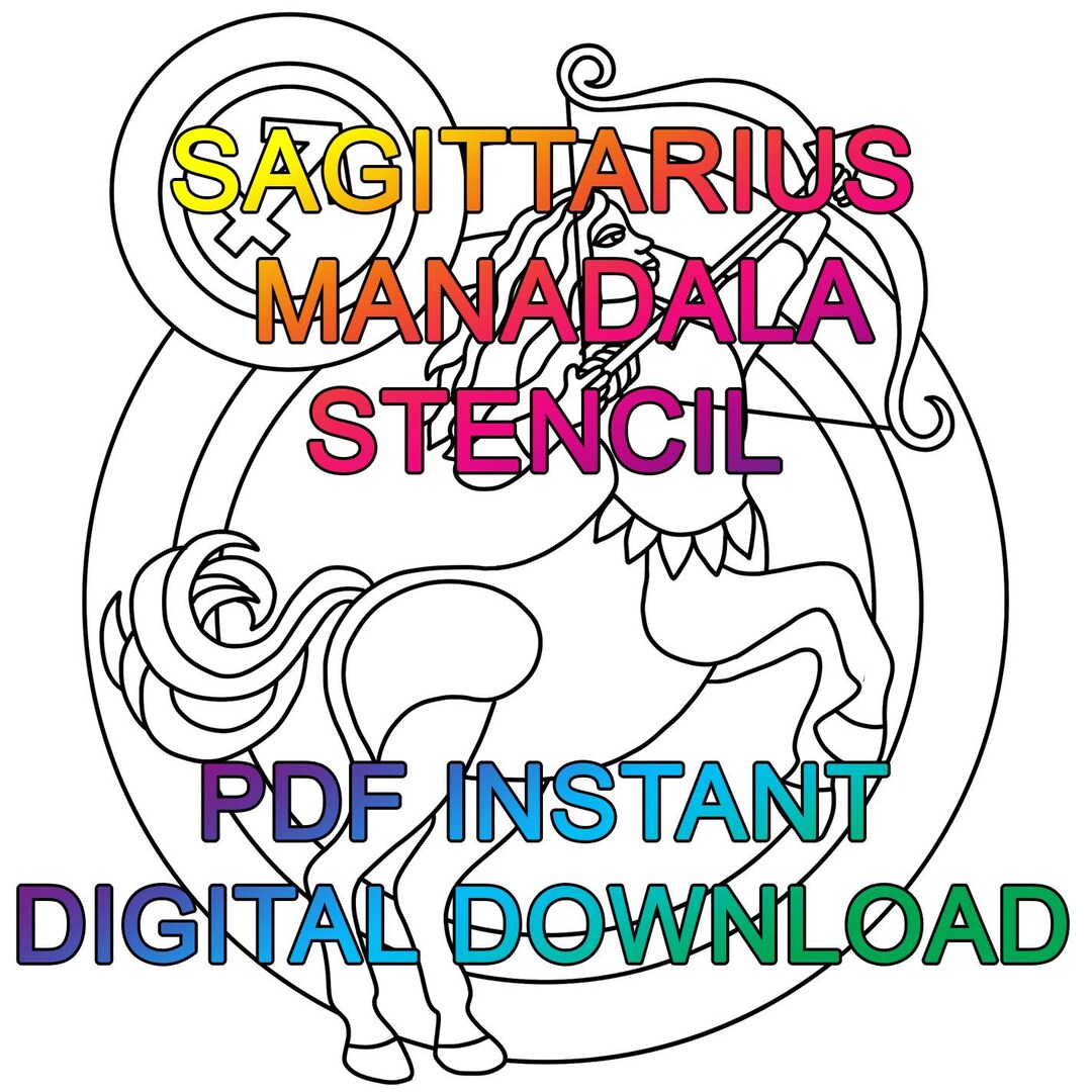 Dot Art Sagittarius Mandala Stencil in 5 Sizes - PDF Instant Digital ...