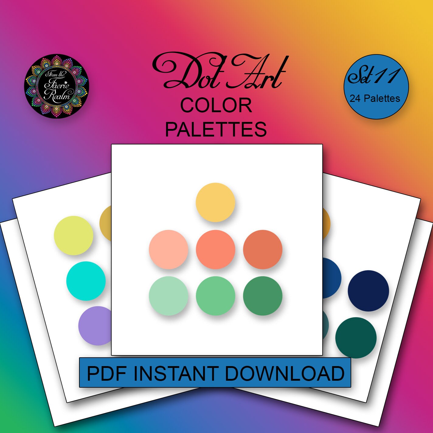 Dot Art 24 Color Palettes Set 11 2 Pages PDF Instant Digital Download ...