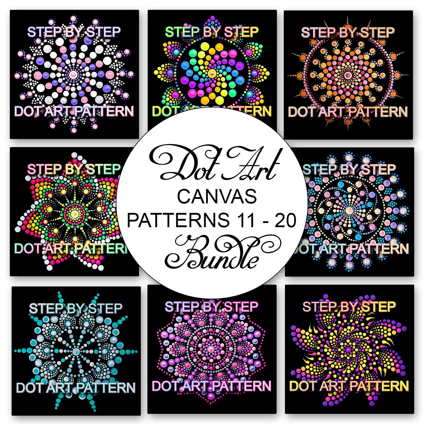 Dot Art Pattern Canvas 11 20 Bundle Downloadable PDF Mandala Dotting ...