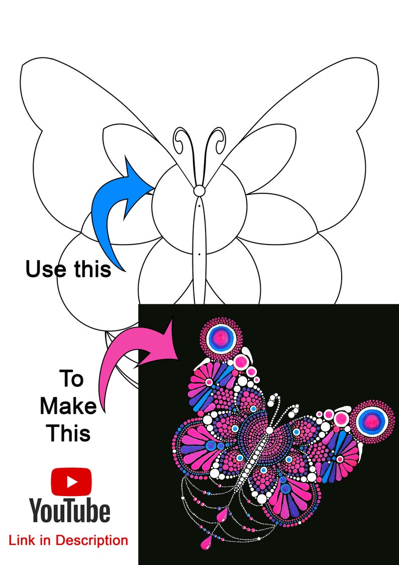 Dot Art Butterfly Mandala Stencil in 5 Sizes - PDF Instant Digital ...