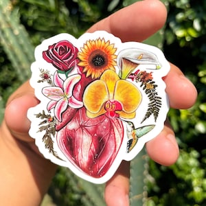 Floreciendo Sticker, Heart and Flowers Sticker, Anatomical Heart ...
