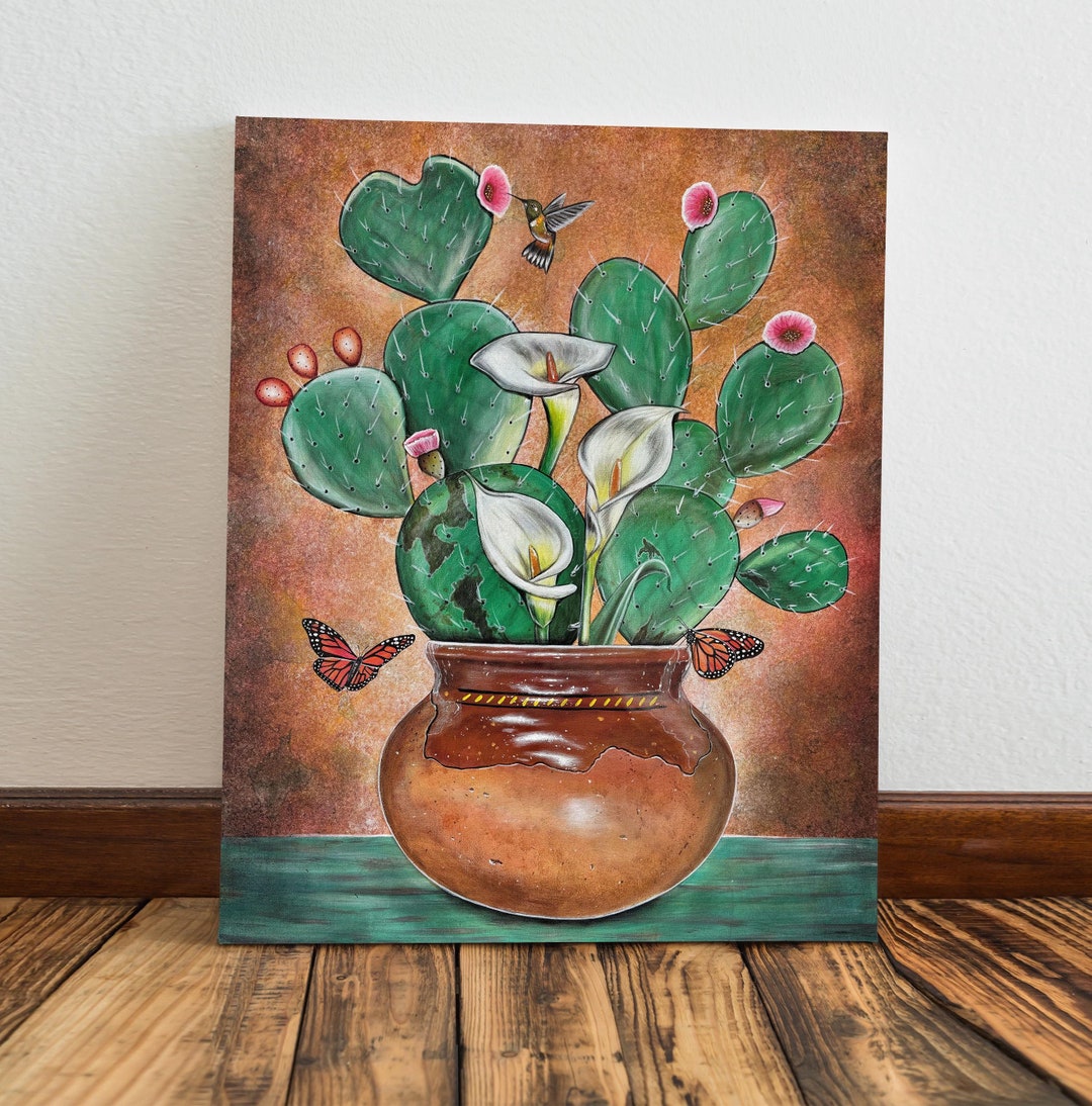 Alcatraces Y Nopal Canvas Print, Mexican Wall Art, Mexican Art, Mexican ...