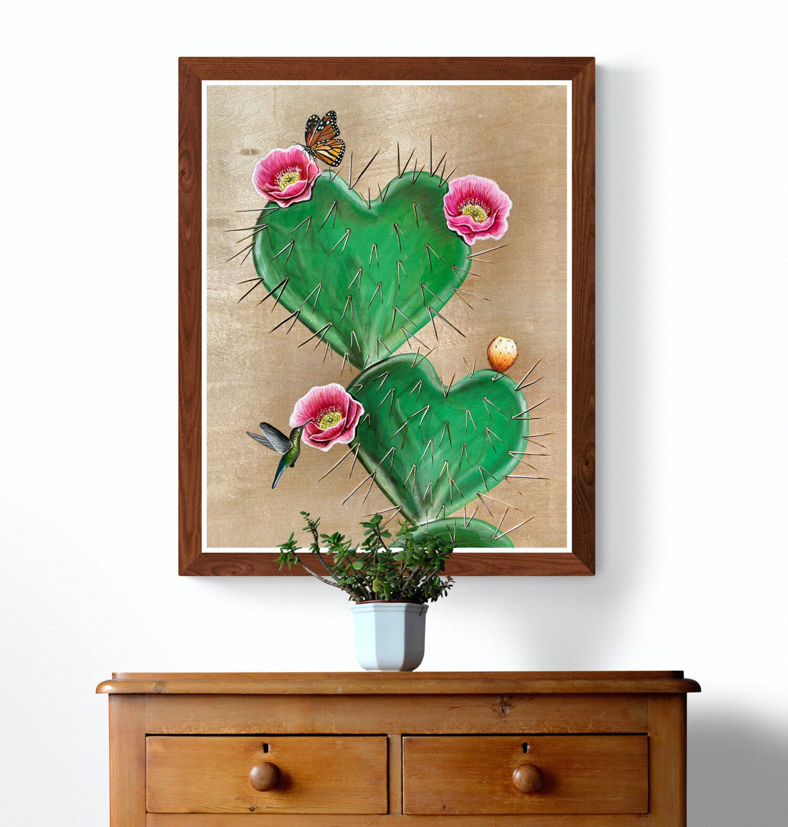 Corazones Espinados Art Print, Nopal Art, Heart Shaped Nopal Painting ...