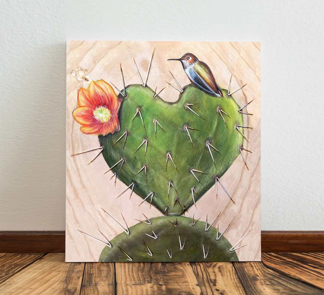 Nopal De Corazon Canvas Print, Nopal Art, Heart Shaped Nopal Painting ...