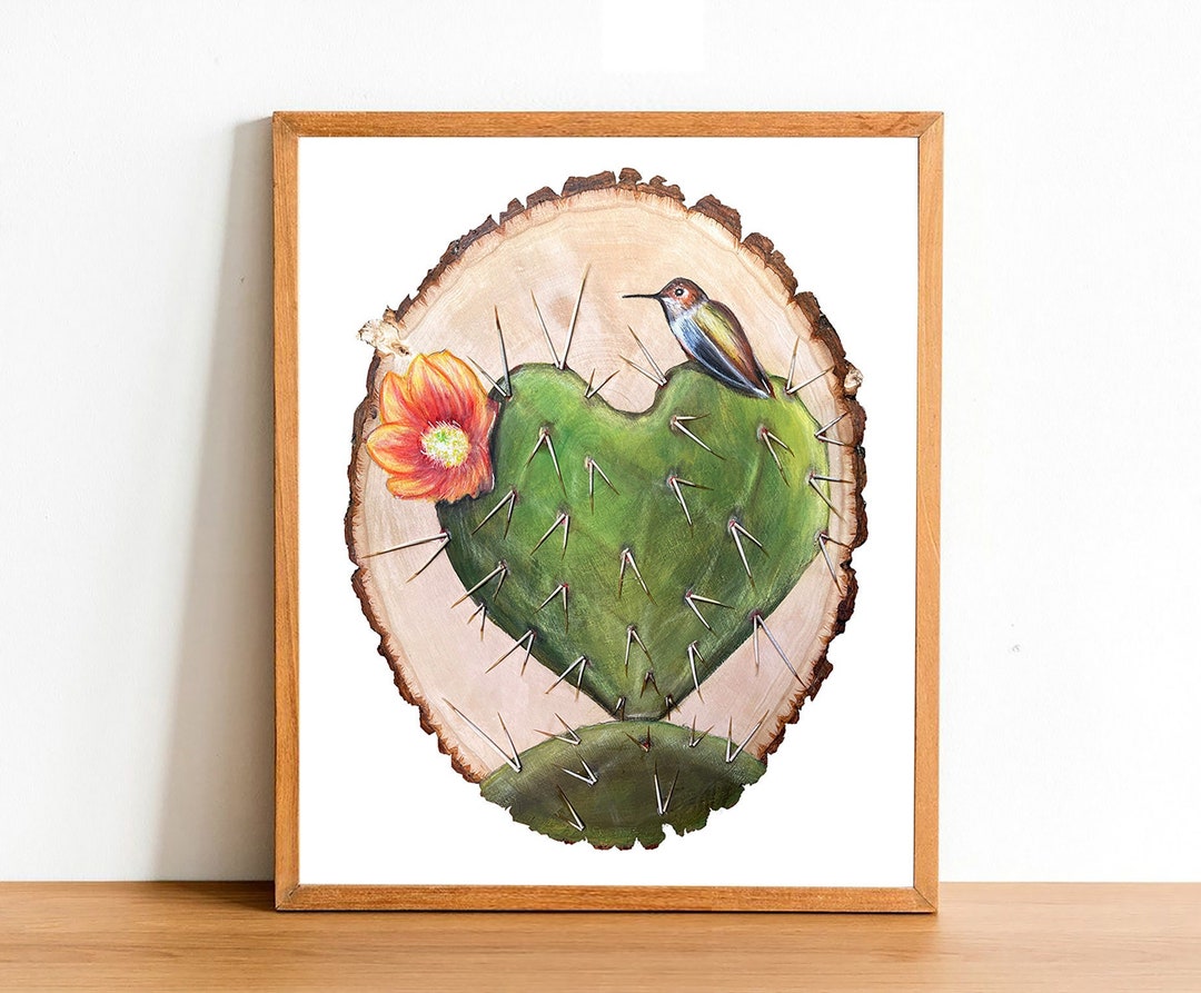 Corazón Espinado Art Print, Nopal Art, Heart Shaped Nopal Painting ...