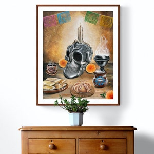 La Ofrenda Art Print, Day of the Dead Art, Mexican Folk Art, Skull Art ...