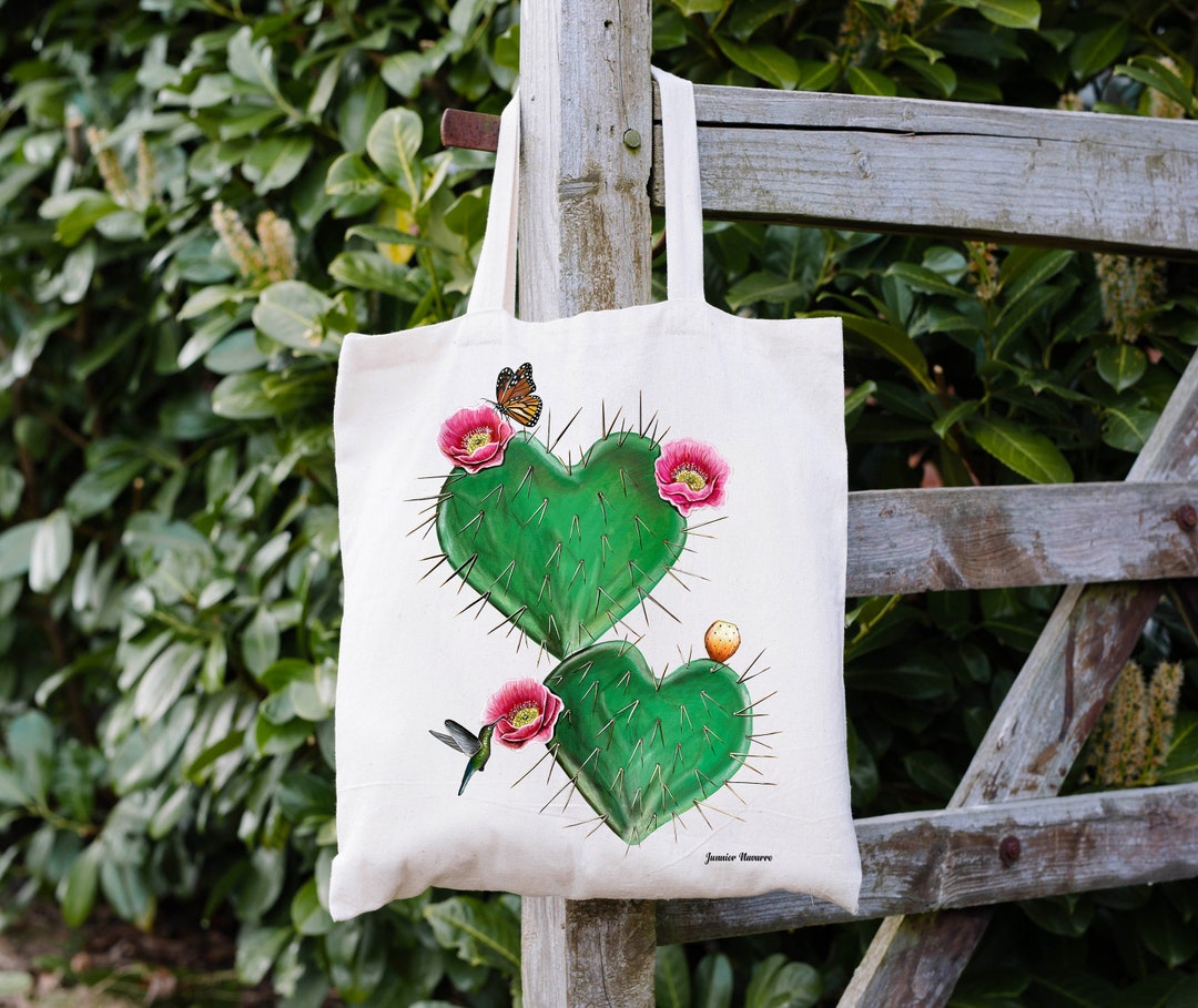 Corazones Espinados Tote Bag, Nopal Art, Heart Shaped Cactus ...