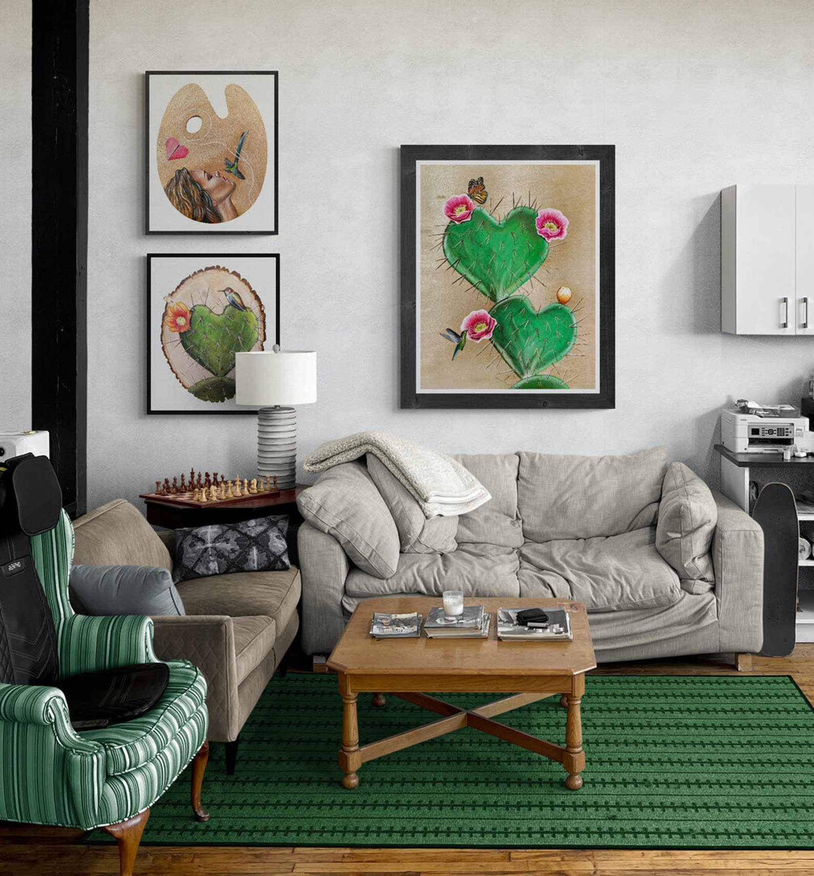 Corazones Espinados Art Print, Nopal Art, Heart Shaped Nopal Painting ...