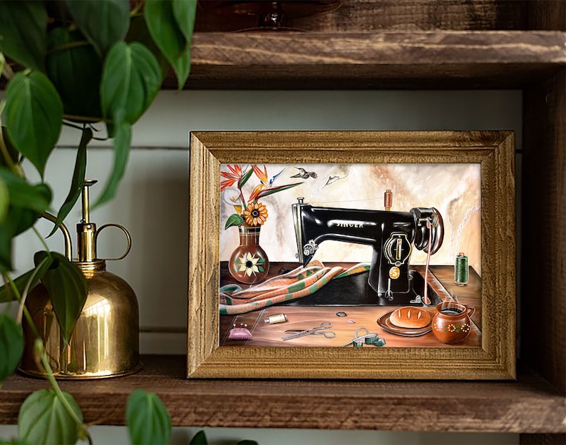 La Maquina De La Abuela Art Print, Sewing Machine, Mexican Art, Mexican ...
