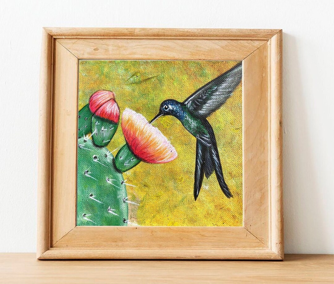 Nopalito Y Colibri Art Print, Nopal Art, Mexican Art, Mexican Art Decor ...