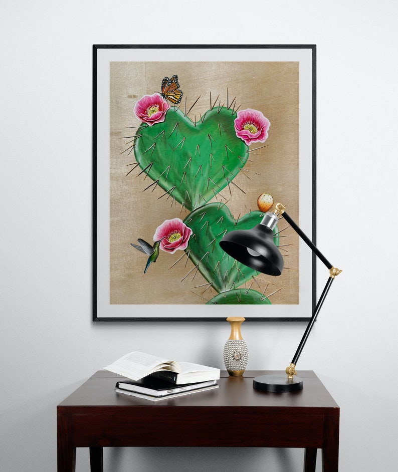 Corazones Espinados Art Print, Nopal Art, Heart Shaped Nopal Painting ...