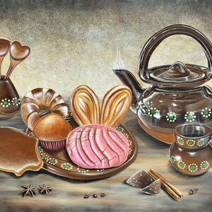 Cafecito Y Pan Dulce Art Print, Cafe De Olla, Mexican Wall Art, Mexican Art, Pan Dulce, Mexican ...