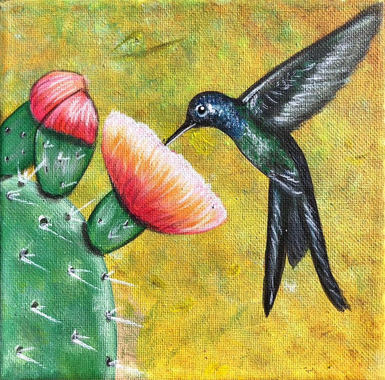 Nopalito Y Colibri Art Print, Nopal Art, Mexican Art, Mexican Art Decor ...