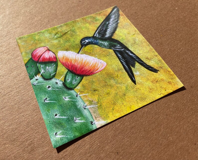 Nopalito Y Colibri Art Print, Nopal Art, Mexican Art, Mexican Art Decor ...