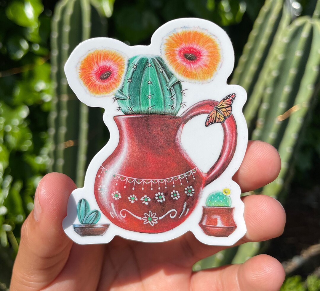 Cactus En Macetas Sticker, Mexican Sticker, Painting Sticker, Hispanic ...
