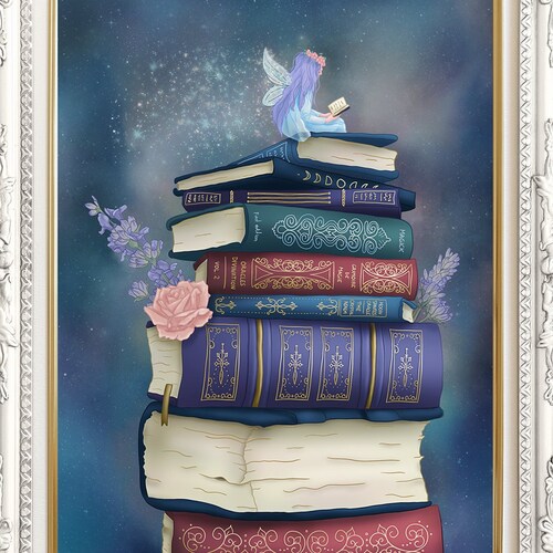 Books and Reading Fairy Painting Magical Art Poster Book - Etsy