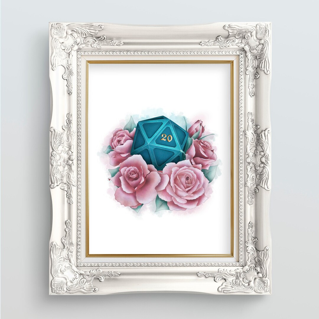 D20 Floral Printable, D&D Art, Geek Watercolor Poster, Dungeons and ...