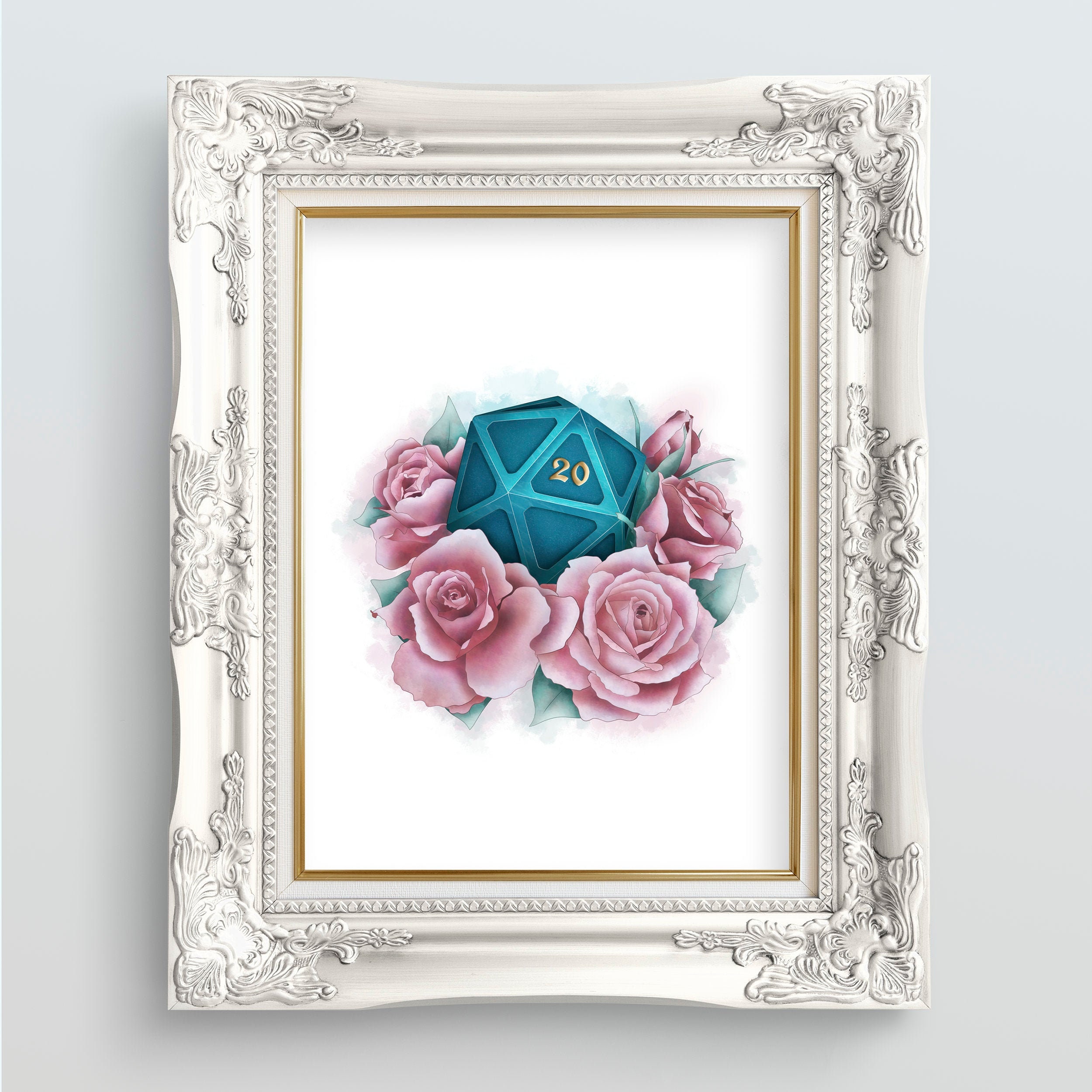 D20 Floral Printable, D&D Art, Geek Watercolor Poster, Dungeons and ...