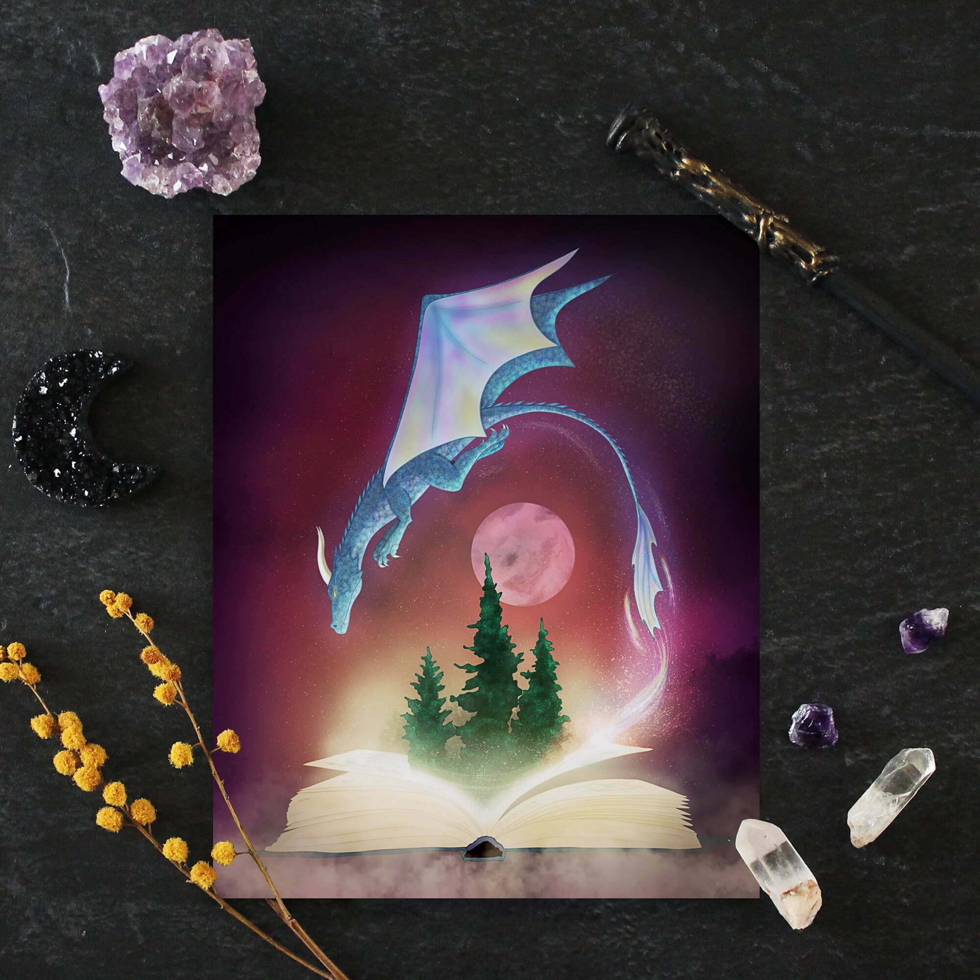 Dragon Painting Magical Book Poster Fantasy Wall Art | Etsy